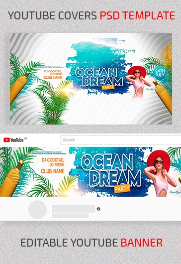 Blue Creative Ocean Dream Youtube Premium Social Media Template PSD ...