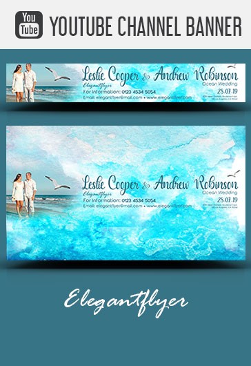Blue Watercolor Ocean Wedding Youtube Premium Social Media Template PSD