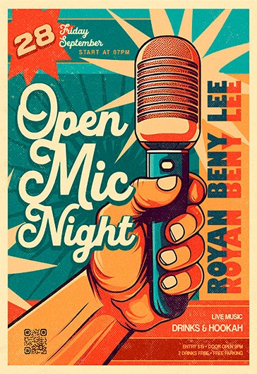Orange Illustrated Open Mic Free Flyer Template PSD | by Elegantflyer