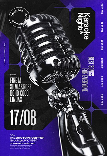 Noir Moderne Mic ouvert - Soirée karaoké Free Modèle de poster PSD gratuit