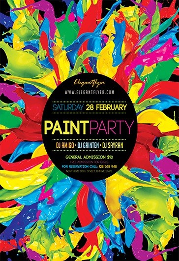 Multicolor Colorful Paint Party V03 Premium Flyer Template PSD | by ...