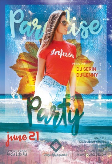 Blue Bright Paradise Party Premium Flyer Template PSD | by Elegantflyer