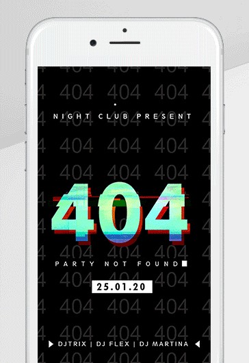 Black Glitch Party Not Found Animated Premium Instagram Stories ...