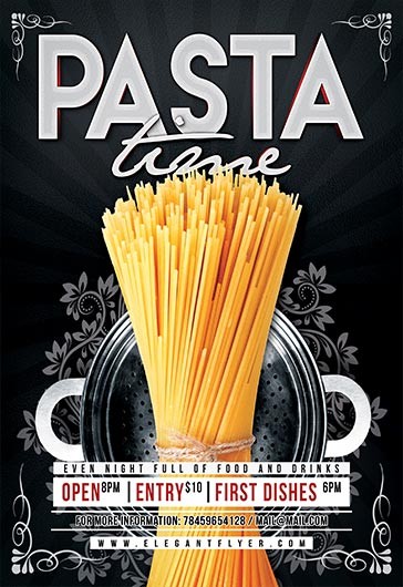 Black Creative Pasta Time Premium Flyer Template PSD | by Elegantflyer