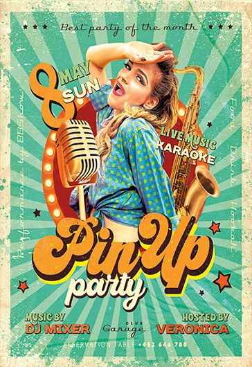Green Vintage and Retro Pin Up Party Premium Flyer Template PSD | by ...