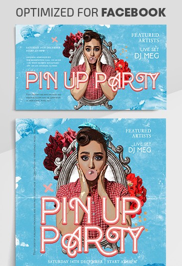 Blue Vintage and Retro Pin Up Retro Party Premium Social Media Template PSD