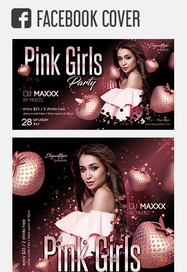 Pink Glamorous Pink Girls Party Facebook Premium Social Media Template PSD