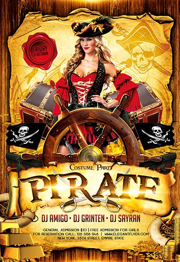 Yellow Artistic Pirate Party 2 Premium Flyer Template PSD | by Elegantflyer