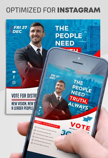 Blue Professional Political Instagram Premium Social Media Template PSD