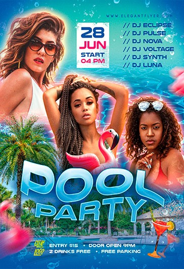 Blue Bright Night Pool Party Free Flyer Template PSD | by Elegantflyer