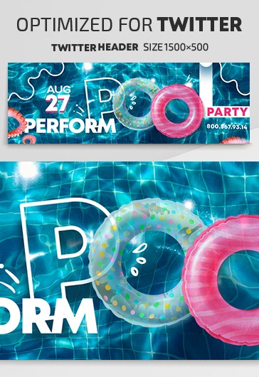 Blue Simple Pool Party Twitter Premium Social Media Template PSD | by ...