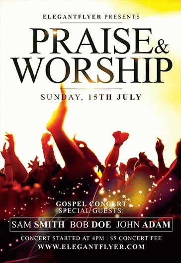 Yellow Créatif Louange et adoration Premium Modèle de flyer PSD gratuit