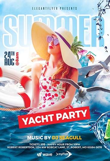 Plantilla de folleto PSD Blue Profesional Fiesta en yate Premium gratuita