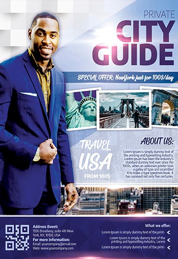 Blue Professional Private City Guide Premium Flyer Template PSD | by ...