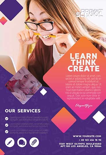 Purple Minimalist Private Schule Premium Flyer Template PSD | by ...