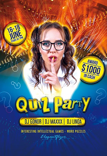 Blue Creative Quiz Party Premium Flyer Template PSD | by Elegantflyer