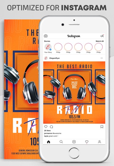 Orange Creative Radio FM Instagram Premium Social Media Template PSD ...
