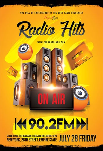 Yellow Artistic Radio Hits Premium Flyer Template PSD | by Elegantflyer