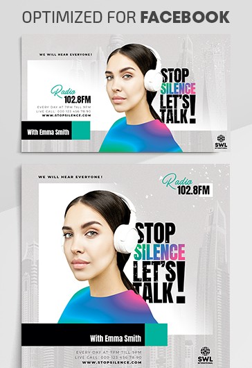 White Creative Radio Talk Show Facebook Premium Social Media Template PSD