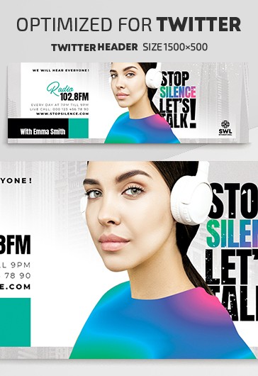 White Creative Radio Talk Show Twitter Premium Social Media Template PSD