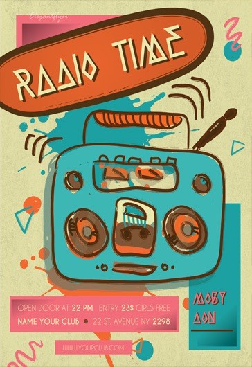 Pastel Illustrated Radio Time Premium Flyer Template PSD | by Elegantflyer