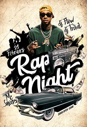 White Vintage e Retro Folheto do Concerto Rap Night Premium Modelo de ...