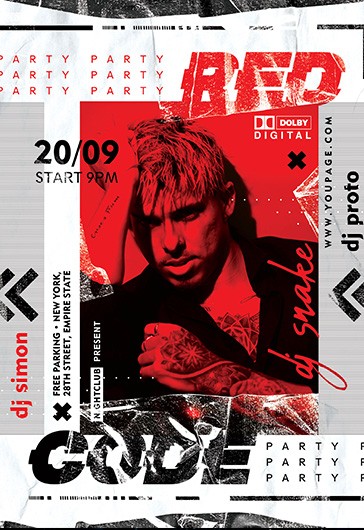 Red Modern Red Code Party Premium Flyer Template PSD | by Elegantflyer