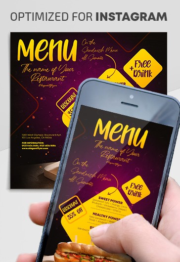 Purple Creative Restaurant Menu Instagram Premium Social Media Template PSD