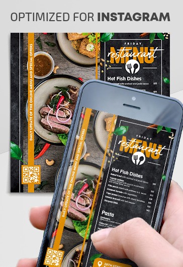 Black Simple Restaurant Menu Instagram Premium Social Media Template PSD
