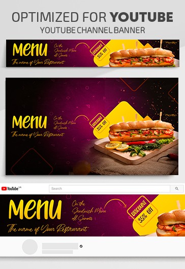 Purple Creative Restaurant Menu Youtube Premium Social Media Template PSD