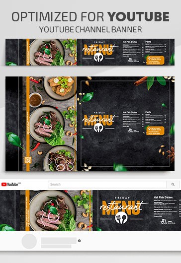 Black Simple Restaurant Menu Youtube Premium Social Media Template PSD