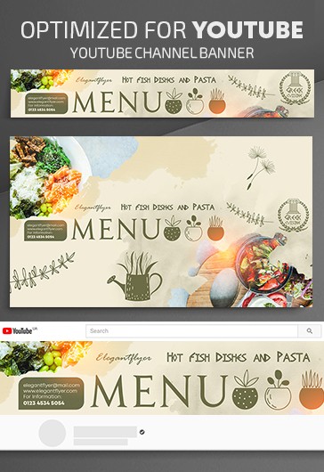 White Creative Restaurant Menu Youtube Premium Social Media Template PSD