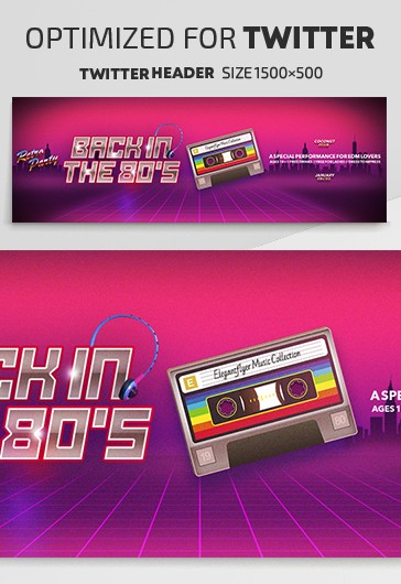 Pink Vintage and Retro Retro 80's Party Twitter Premium Social Media ...