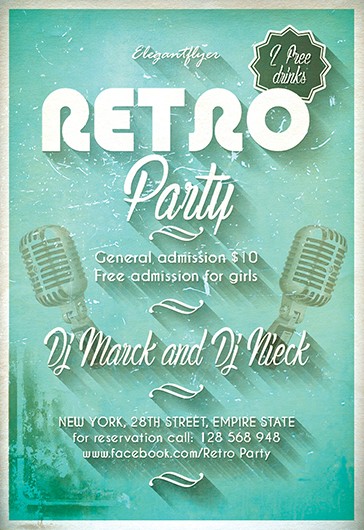 Blue Vintage et rétro Fête rétro 2 Premium Modèle de flyer PSD gratuit