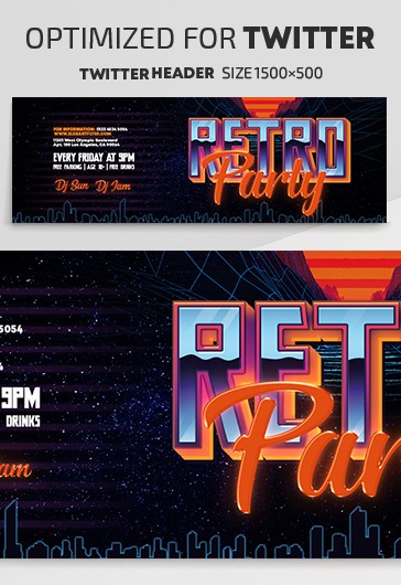 Retro Party - Free Twitter Header PSD Template - 10027646 | by ElegantFlyer