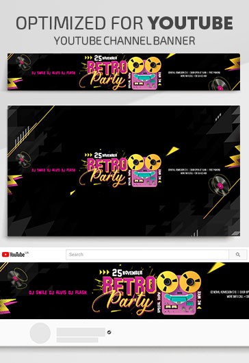Black Creative Retro Party Youtube Free Social Media Template PSD | by ...