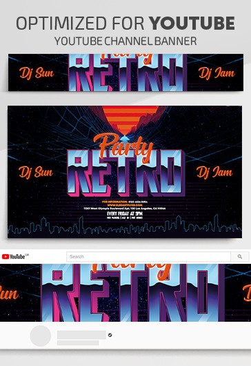 Retro Party - Free Youtube Channel banner PSD Template - 10027647 | by ...