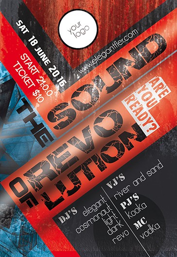 Rouge Moderne Flyer de concert Revolution Sound Premium Modèle de flyer ...