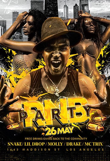Gold Artistic RnB Party Premium Flyer Template PSD | by Elegantflyer