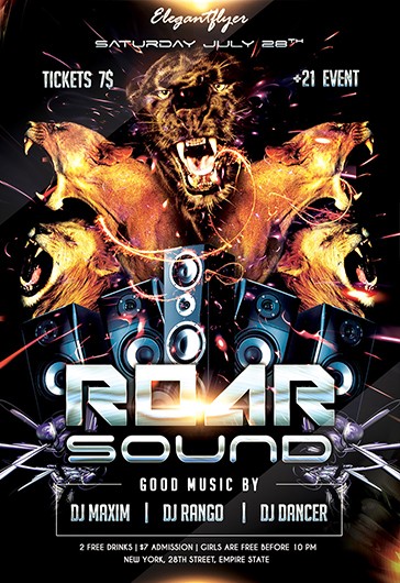 Black Artistic Roar sound Premium Flyer Template PSD | by Elegantflyer