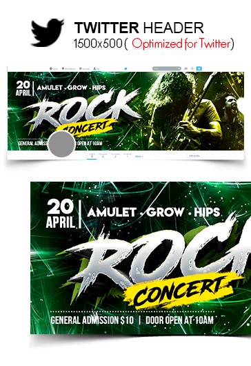 Rock Concert – Twitter Header PSD Template - 10022466 | by ElegantFlyer
