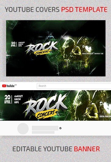 Black Dark Rock Concert Youtube Premium Social Media Template PSD | by ...