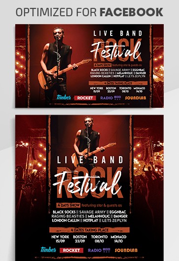 Black Simple Rock Festival Facebook Premium Social Media Template PSD ...