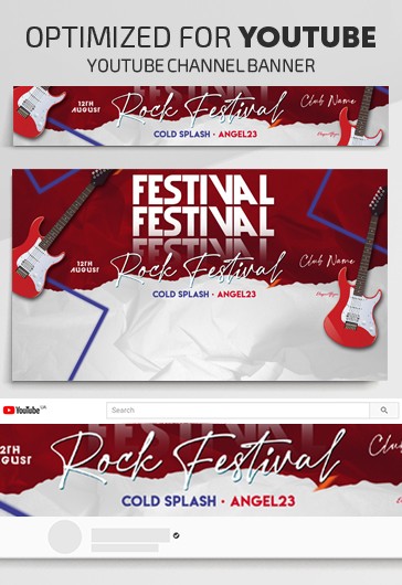Red Creative Rock Festival Youtube Premium Social Media Template PSD ...