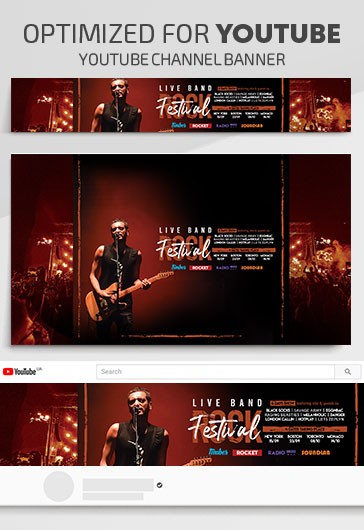 Black Simple Rock Festival Youtube Premium Social Media Template PSD ...