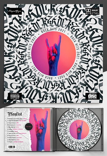 Black Creative Rock Hits CD Cover Premium CD Album Cover Template PSD