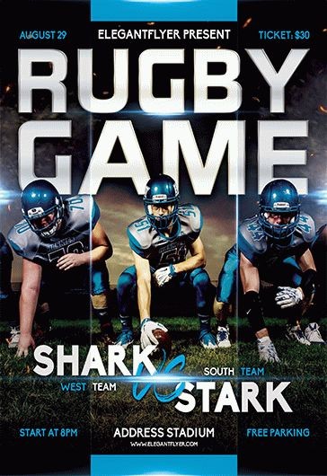 Black Simple Rugby Game Premium Flyer Template PSD | by Elegantflyer
