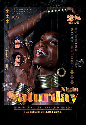 Black and Gold Aesthetic Saturday Night Free Flyer Template PSD | by ...