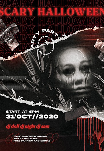 Black Grunge Scary Halloween Premium Flyer Template PSD | by Elegantflyer