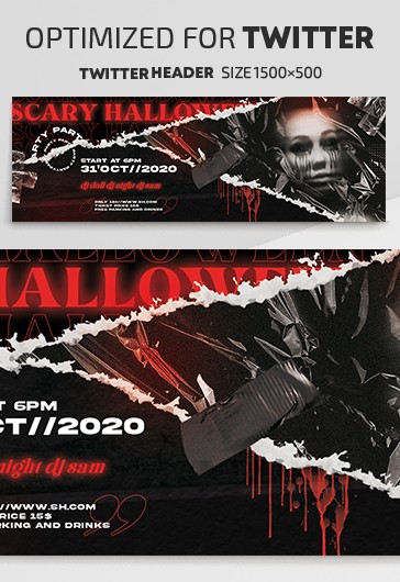 Black Dark Scary Halloween Twitter Premium Social Media Template PSD ...